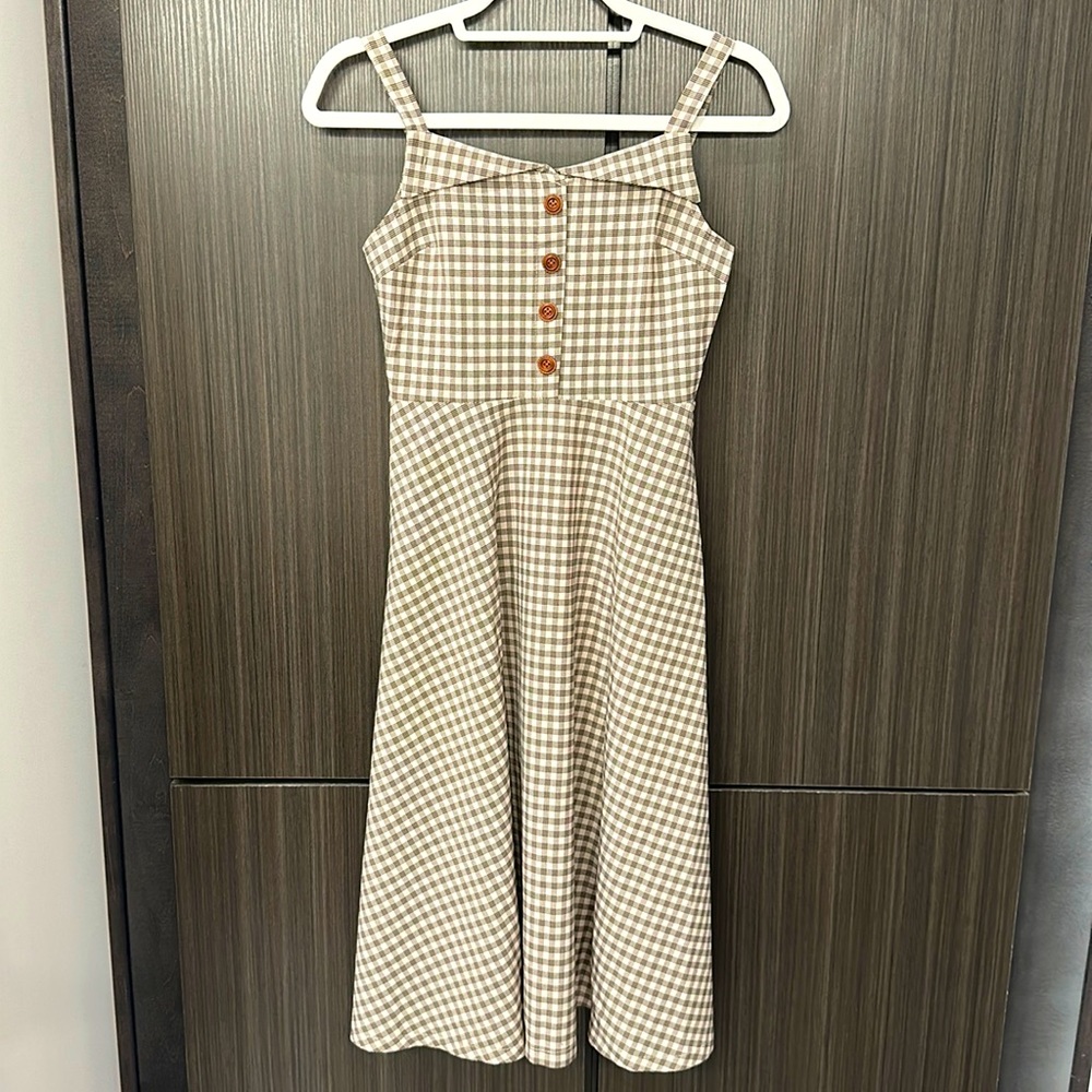 Gingham Checked Dress With Front Button Design - Gem